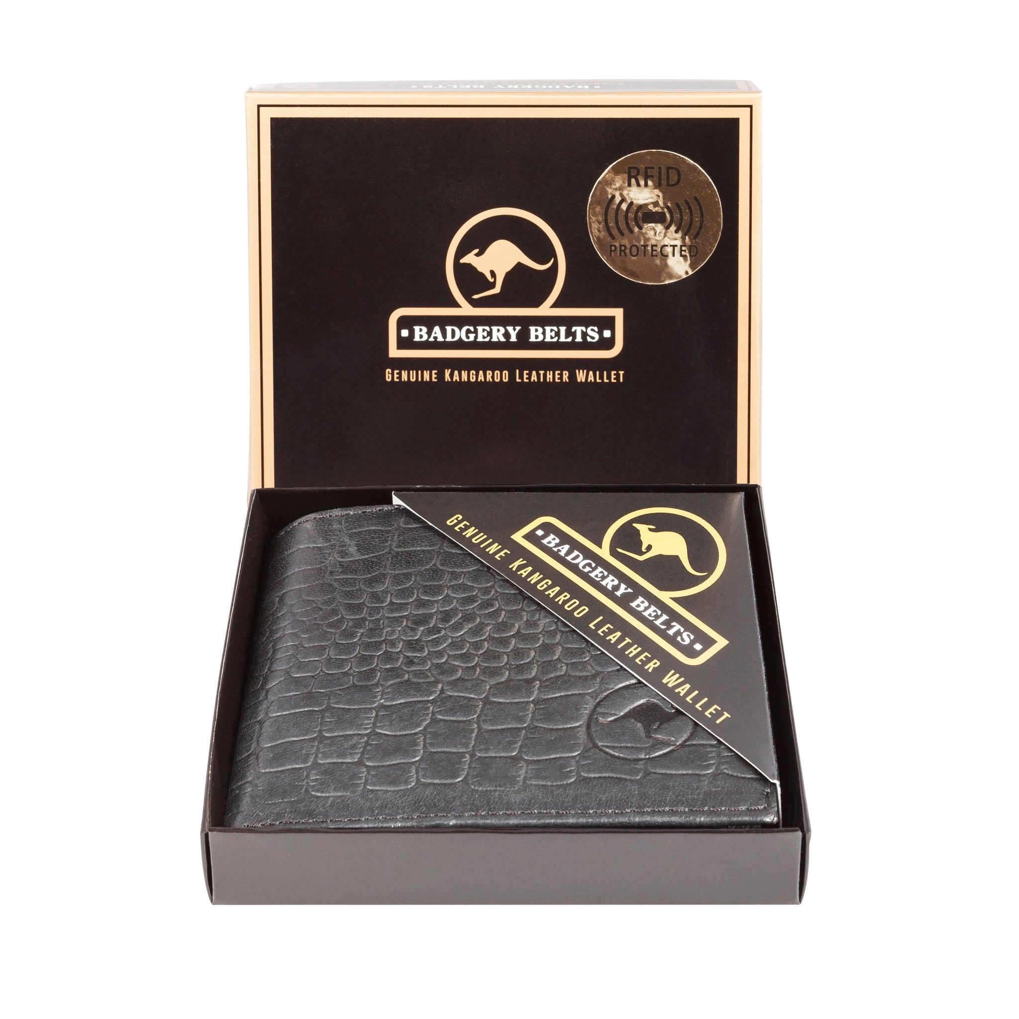 Kangaroo Leather Wallet Crocodile Print Single Fold – Badgery Belts